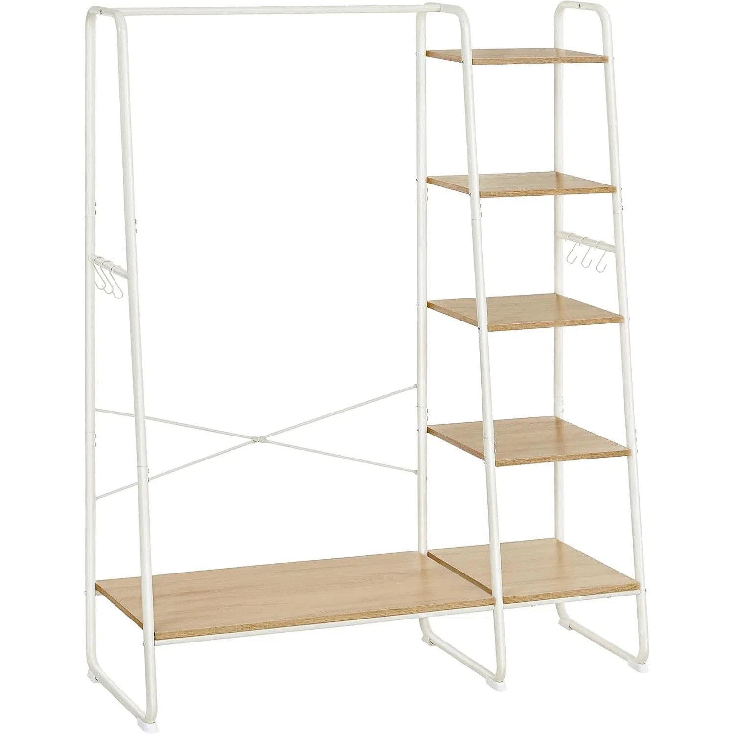 Stojan na šaty s policemi, odnímatelnými háčky, barva dub a bílá ...